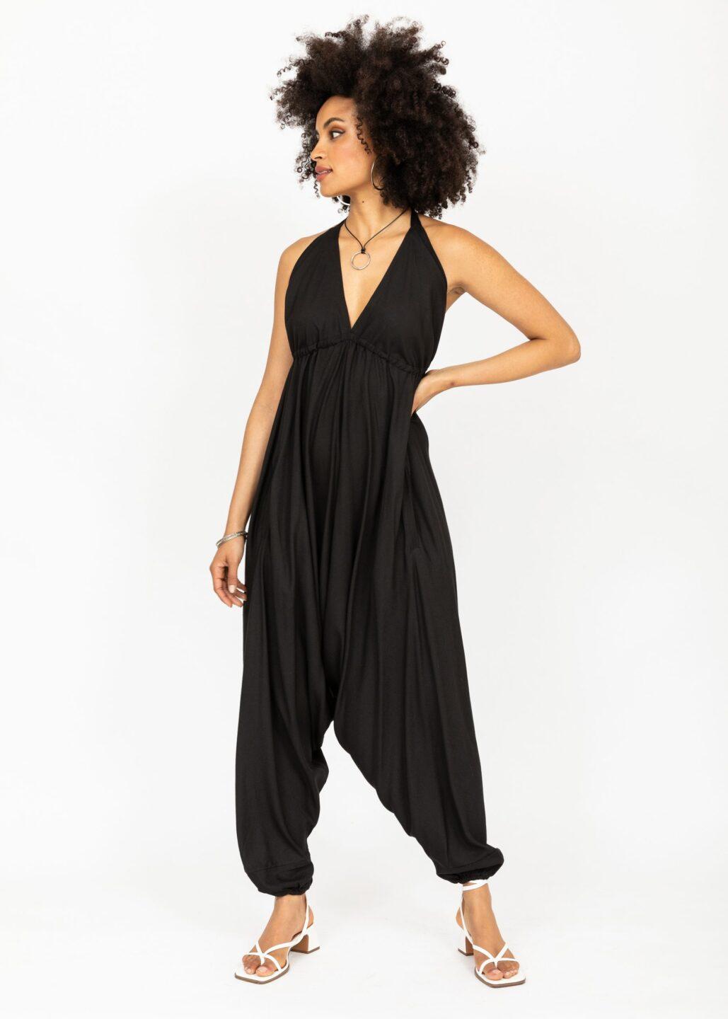 Halter Harem Jumpsuit Black - likemary