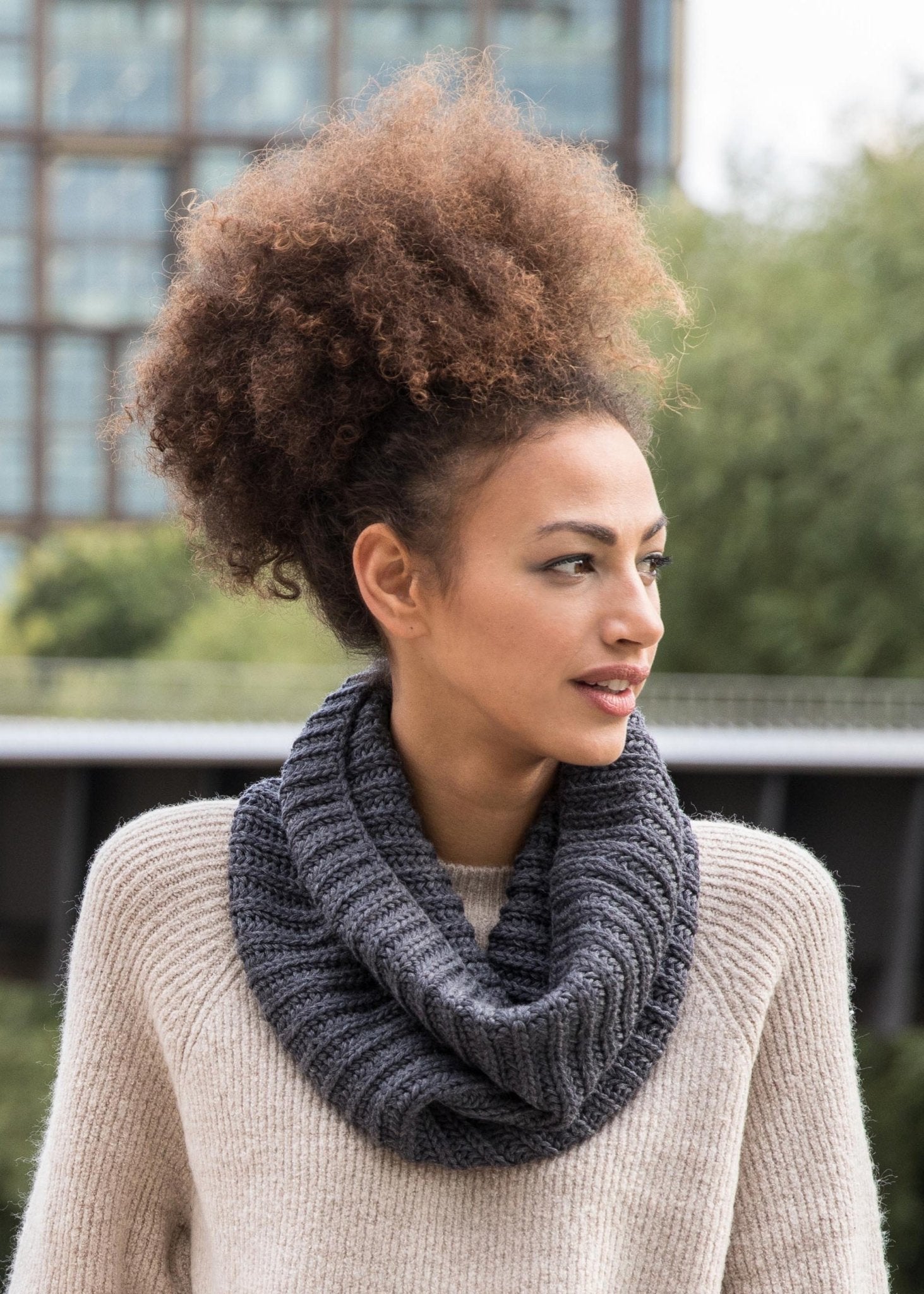 Loop Scarf - Knitted Infinity Snood Scarf in Merino Wool Charcoal Grey