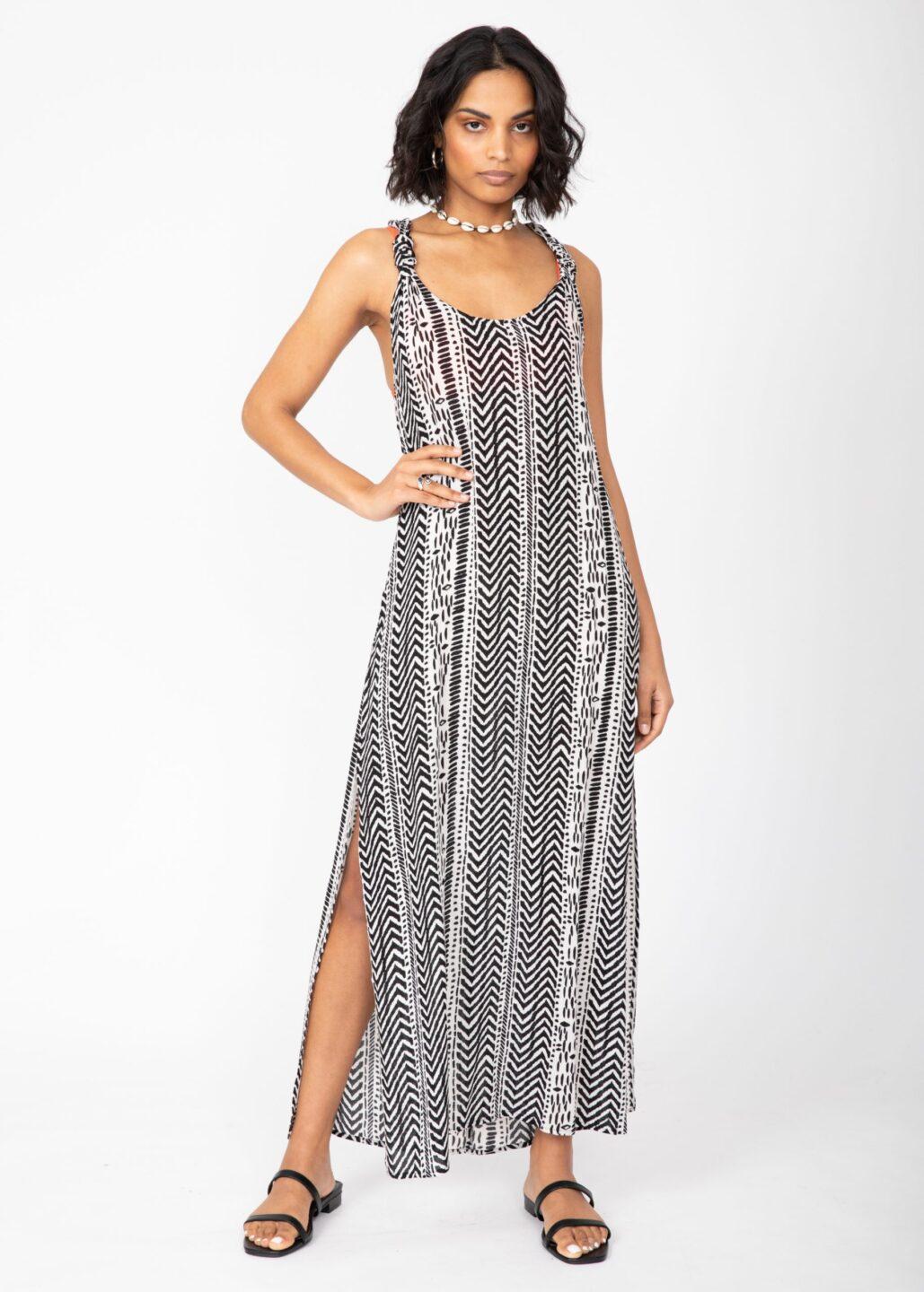 T-Back Racer Back Maxi Vest Dress Geo Print - likemary